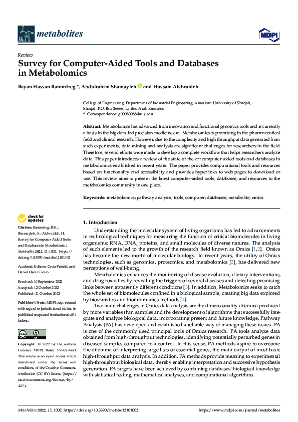 (PDF) Survey for Computer-Aided Tools and Databases in Metabolomics