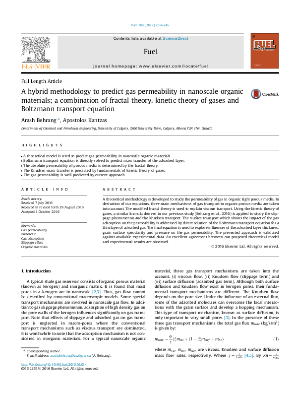 (PDF) A hybrid methodology to predict gas permeability in nanoscale organic materials; a ...