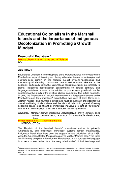(PDF) Educational Colonialism in the Marshall Islands and the ...