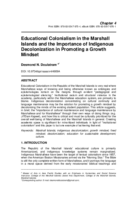 (PDF) Educational Colonialism in the Marshall Islands and the ...