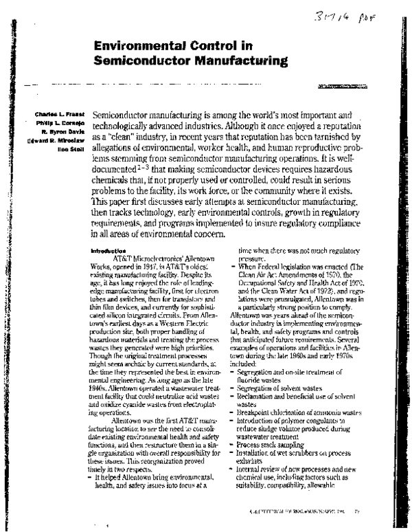 (PDF) Environmental Control in Semiconductor Manufacturing