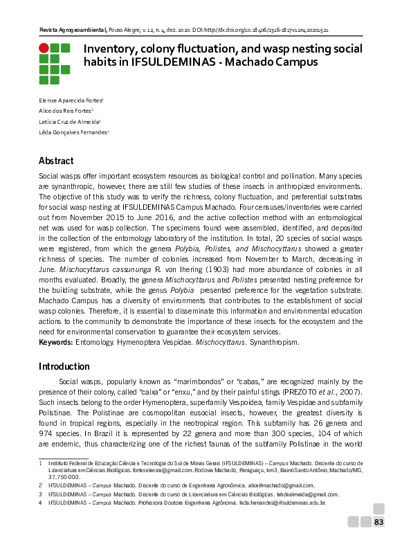 (PDF) Inventory, colony fluctuation, and wasp nesting social habits in ...