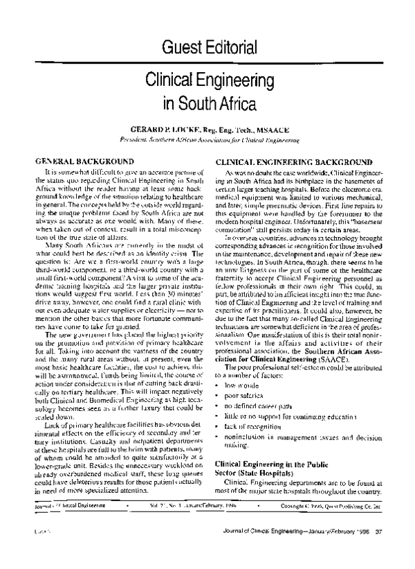 (PDF) Clinical Engineering in South Africa