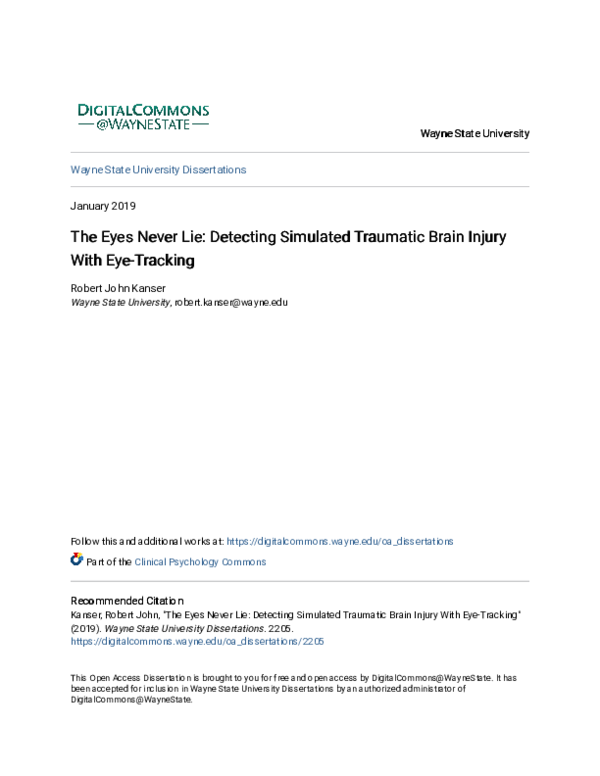 (PDF) The Eyes Never Lie: Detecting Simulated Traumatic Brain Injury With Eye-Tracking