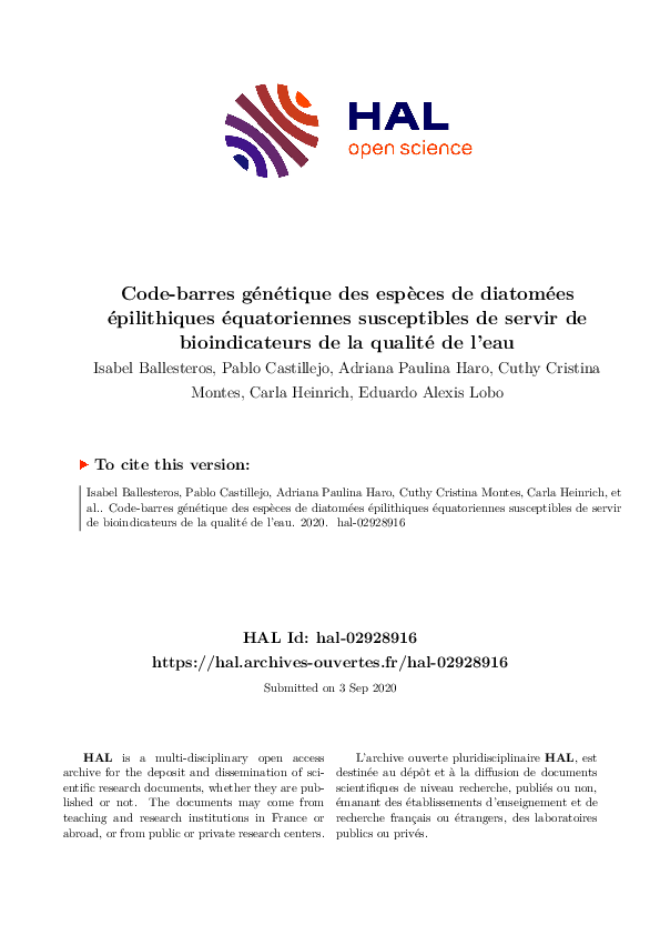 (PDF) Code-barres génétique des espèces de diatomées épilithiques ...