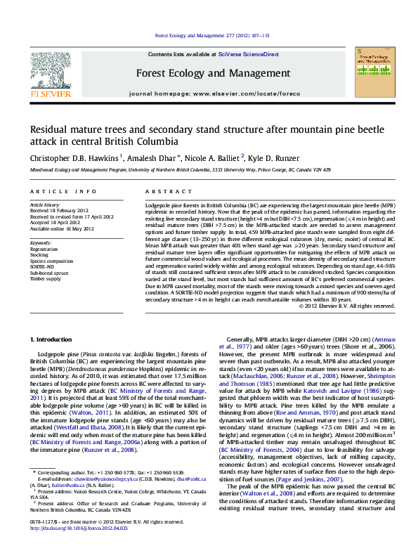 (PDF) Residual mature trees and secondary stand structure after ...