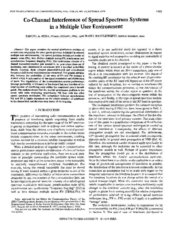 (PDF) Co-Channel Interference of Spread Spectrum Systems in a Multiple User Environment