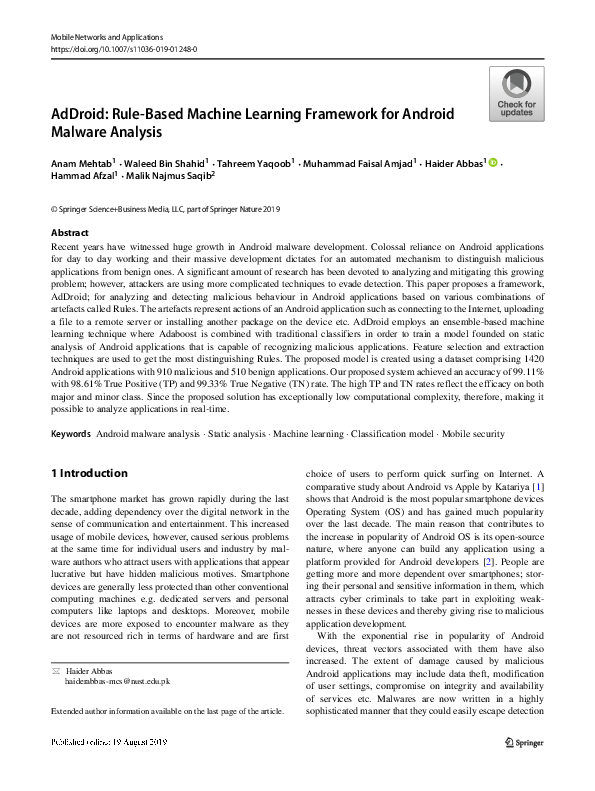 (PDF) AdDroid: Rule-Based Machine Learning Framework for Android ...