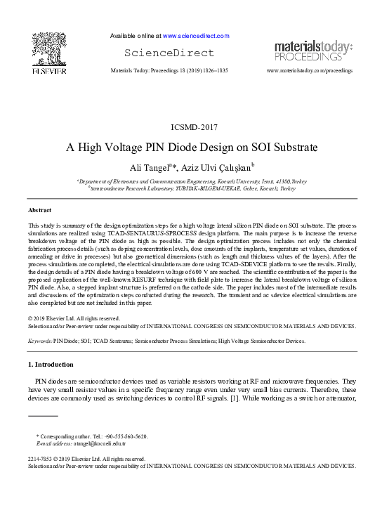 (PDF) A High Voltage PIN Diode Design on SOI Substrate