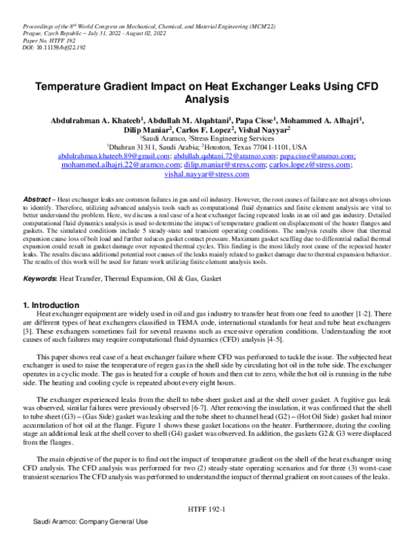 (PDF) Temperature Gradient Impact on Heat Exchanger Leaks Using CFD ...