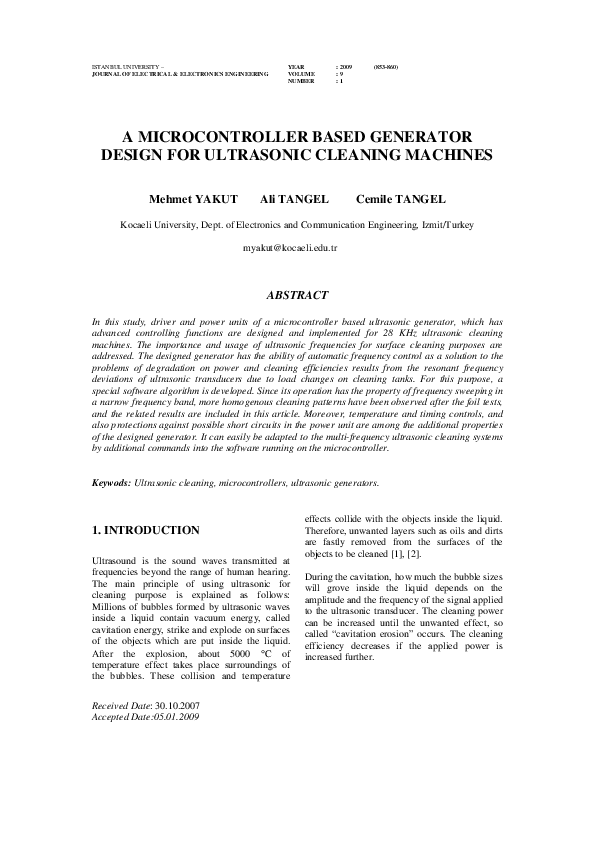 Pdf A Microcontroller Based Generator Design For Ultrasonic Cleaning