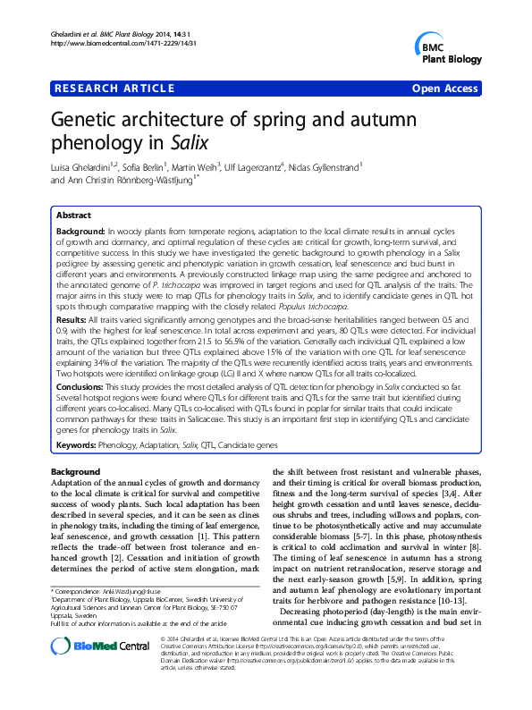 (PDF) Genetic architecture of spring and autumn phenology in Salix