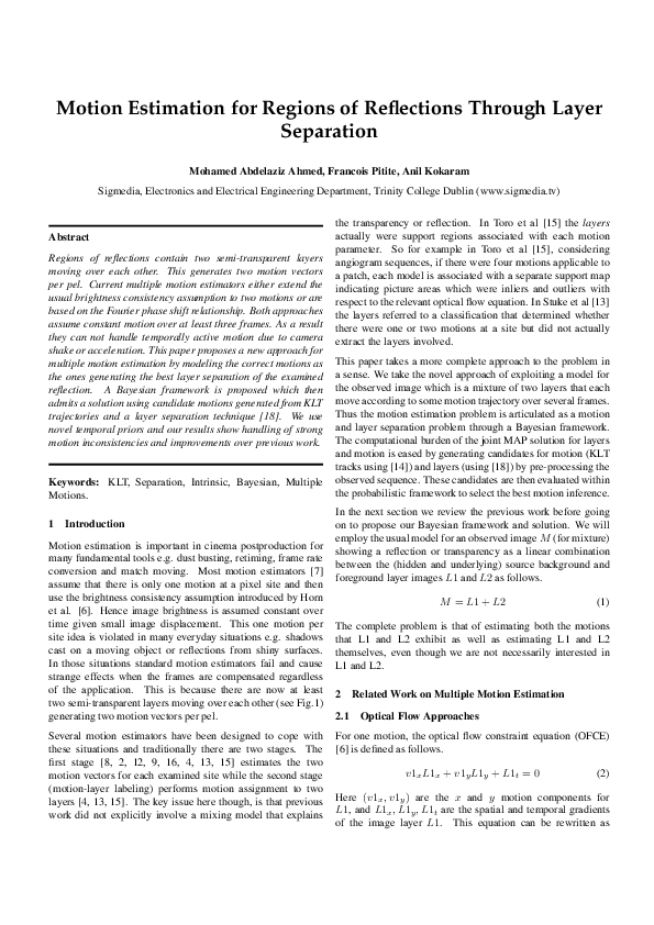 (PDF) Motion Estimation for Regions of Reflections through Layer Separation | Mohamed Ahmed ...