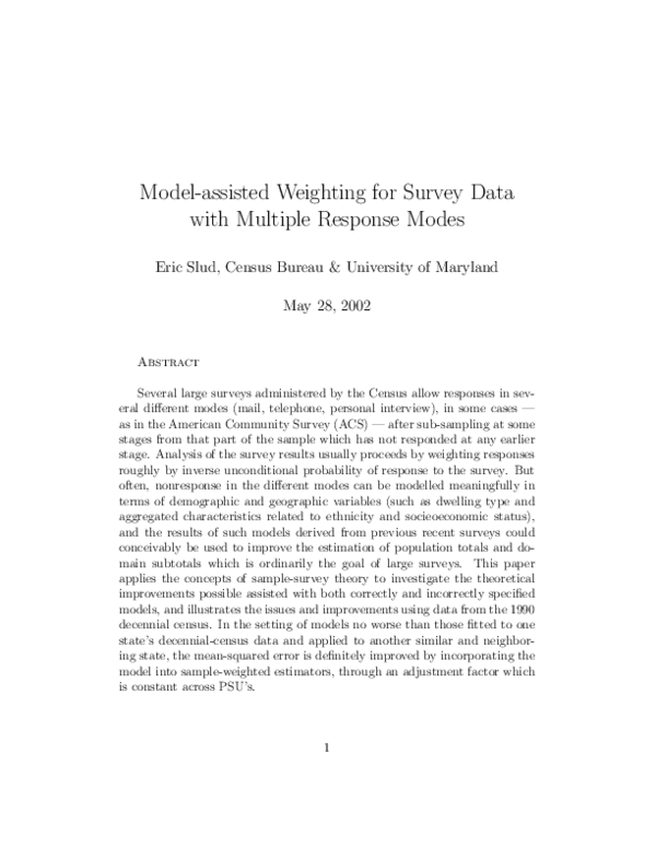 (PDF) Model-assisted Weighting for Survey Data with Multiple Response Modes
