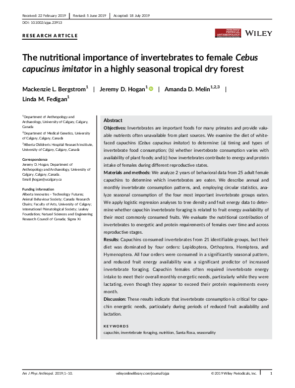 (PDF) The nutritional importance of invertebrates to female Cebus ...