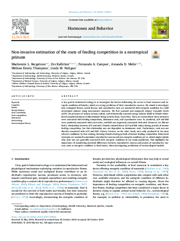 (PDF) Non-invasive estimation of the costs of feeding competition in a ...