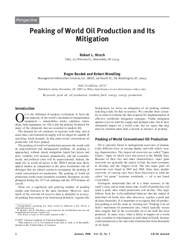 (PDF) Peaking of World Oil Production and Its Mitigation
