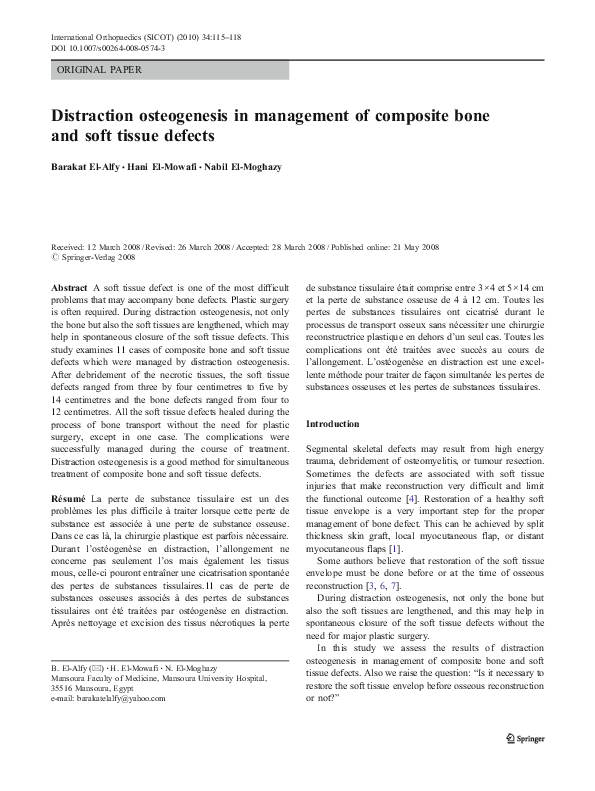 (PDF) Distraction osteogenesis in management of composite bone and soft ...