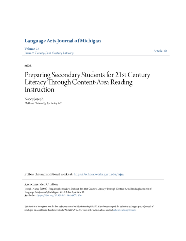 (PDF) Preparing Secondary Students for 21st Century Literacy Through ...