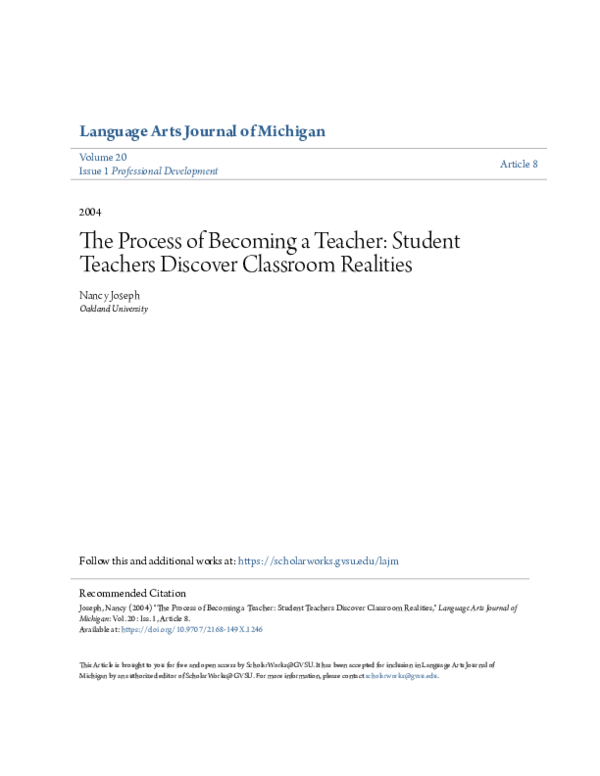 (PDF) The Process of Becoming a Teacher: Student Teachers Discover ...