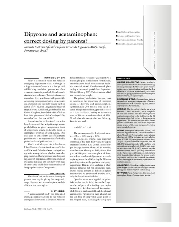 (PDF) Dipyrone and acetaminophen: correct dosing by parents?
