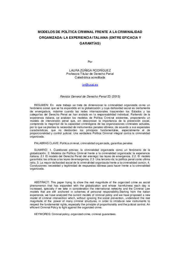 Modelos de Política Criminal frente a la Criminalidad Organizada: entre eficacia y garantías