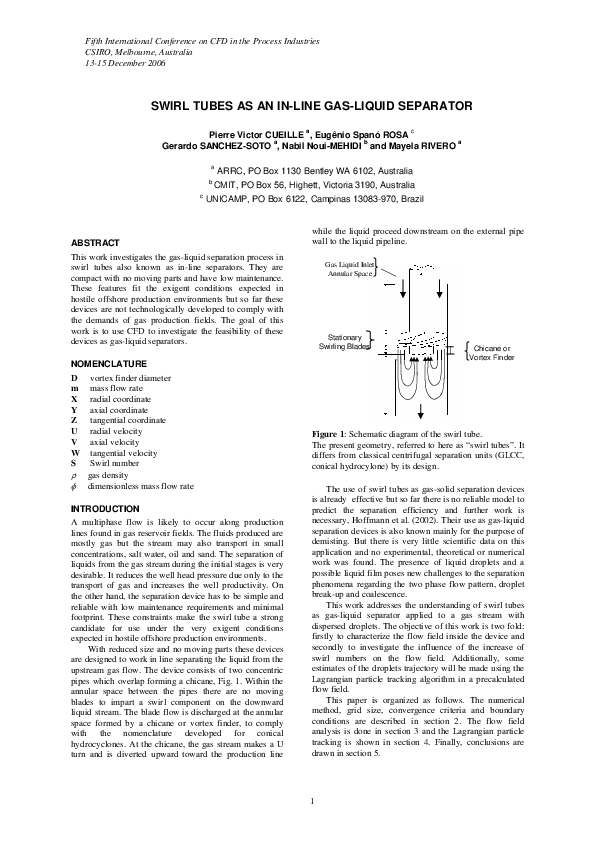 (PDF) Swirl Tubes as an In-Line Gas-Liquid Separator