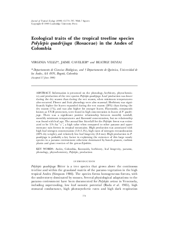 (PDF) Ecological traits of the tropical treeline species Polylepis ...