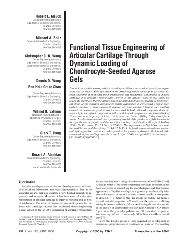 (PDF) Functional Tissue Engineering of Articular Cartilage Through ...