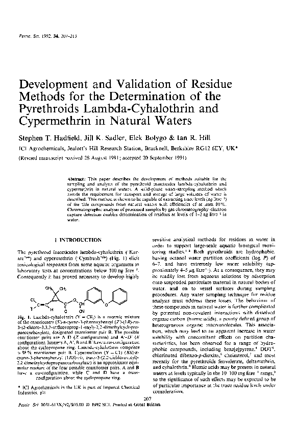 (PDF) Development and validation of residue methods for the determination of the pyrethroids ...