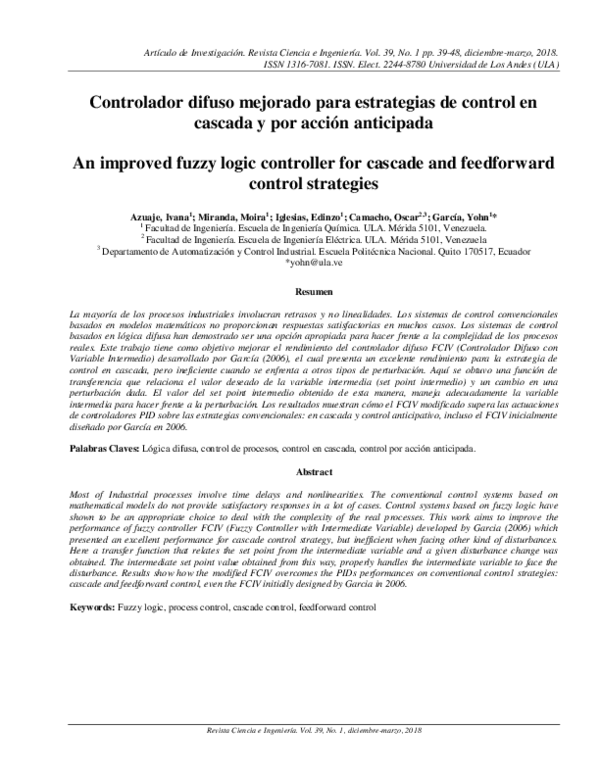 (PDF) Controlador difuso mejorado para estrategias de control en cascada y por acción anticipada ...