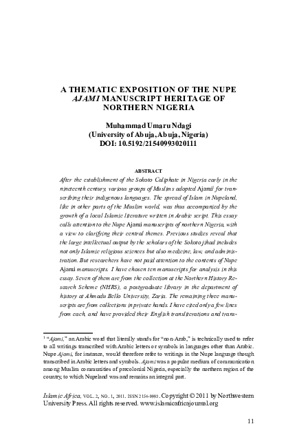 (PDF) A Thematic Exposition of the Nupe Ajami Manuscript Heritage of ...