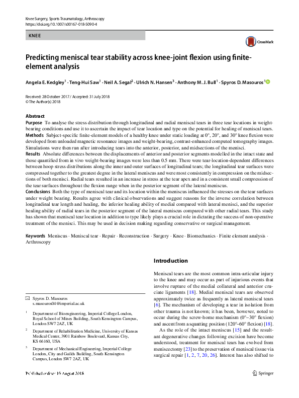 (PDF) Predicting meniscal tear stability across knee-joint flexion ... (PDF) Predicting meniscal tear stability across knee-joint flexion ...