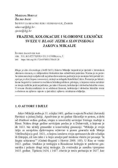 (PDF) Frazemi, kolokacije i slobodne leksičke sveze u Blagu jezika ...