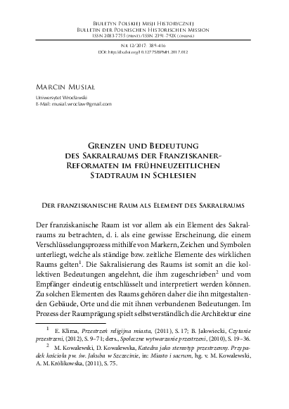 (PDF) Grenzen und Bedeutung des Sakralraums der Franziskaner-Reformaten im frühneuzeitlichen ...