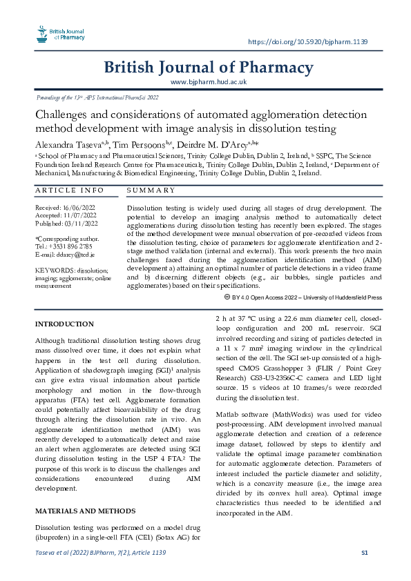 Pdf Challenges And Considerations Of Automated Agglomeration Detection Method Development With