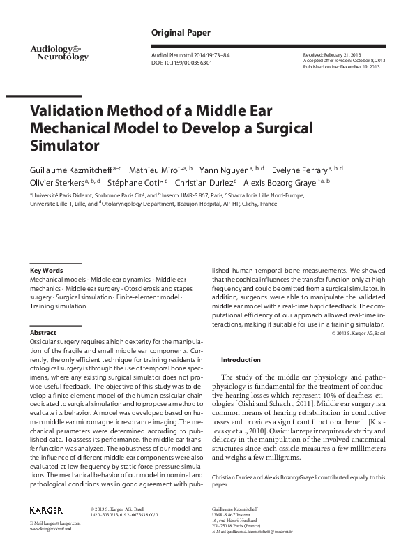 (PDF) Validation Method of a Middle Ear Mechanical Model to Develop a Surgical Simulator