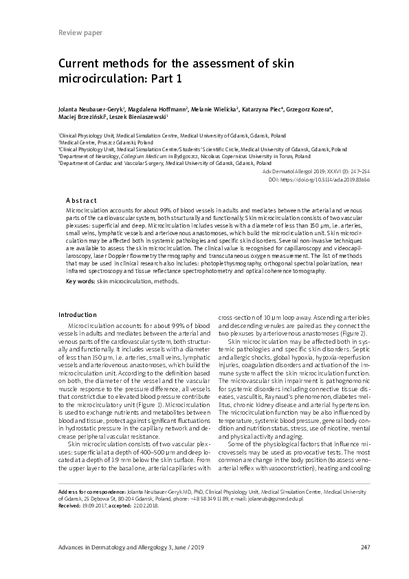 (PDF) Current methods for the assessment of skin microcirculation: Part 1