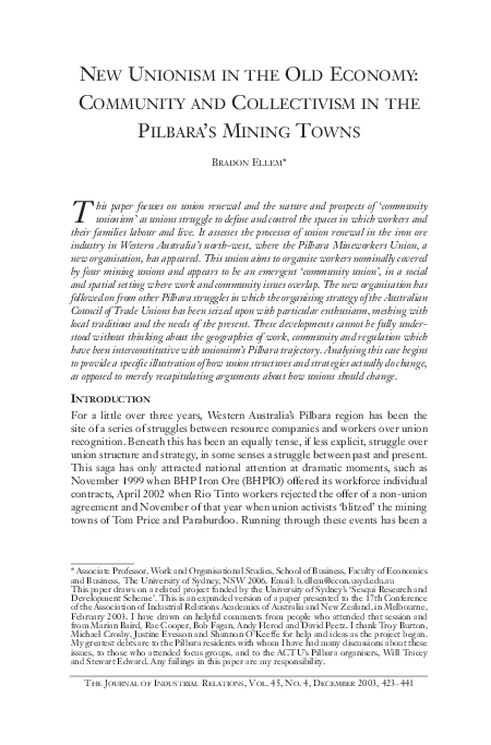 (PDF) New Unionism in the Old Economy: Community and Collectivism in ...
