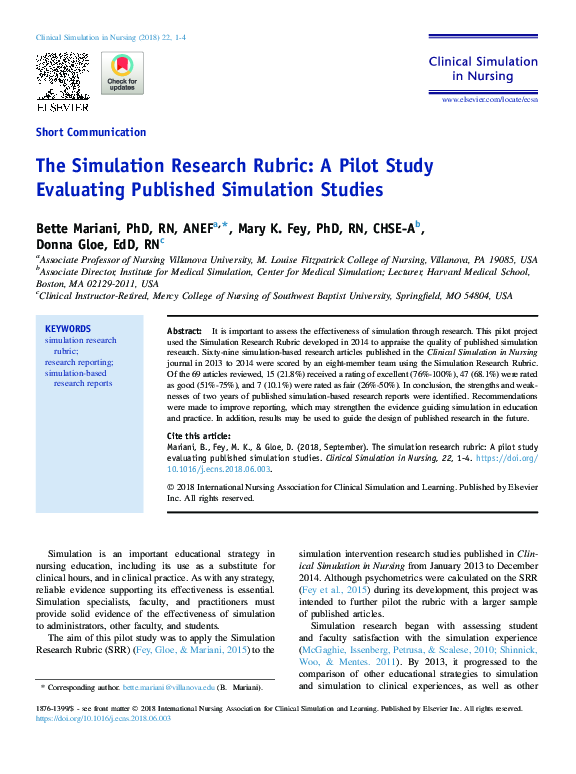 (PDF) The Simulation Research Rubric: A Pilot Study Evaluating Published Simulation Studies