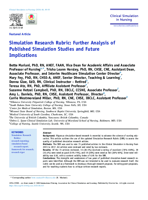 (PDF) Simulation Research Rubric: Further Analysis of Published ...