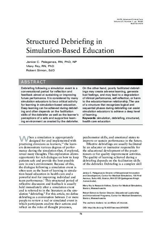 Pdf Structured Debriefing In Simulation Based Education