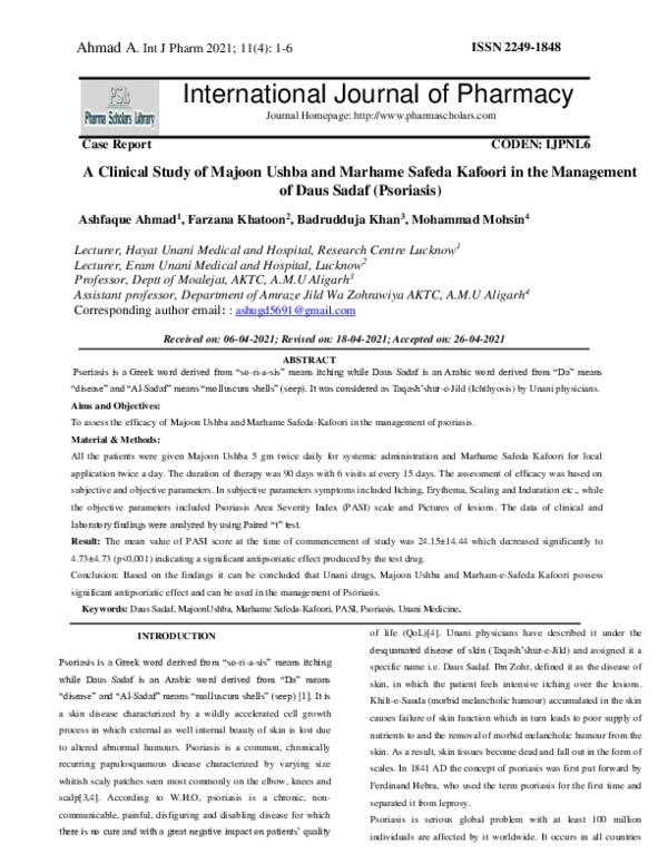 (PDF) A Clinical Study of Majoon Ushba and Marhame Safeda Kafoori in ...