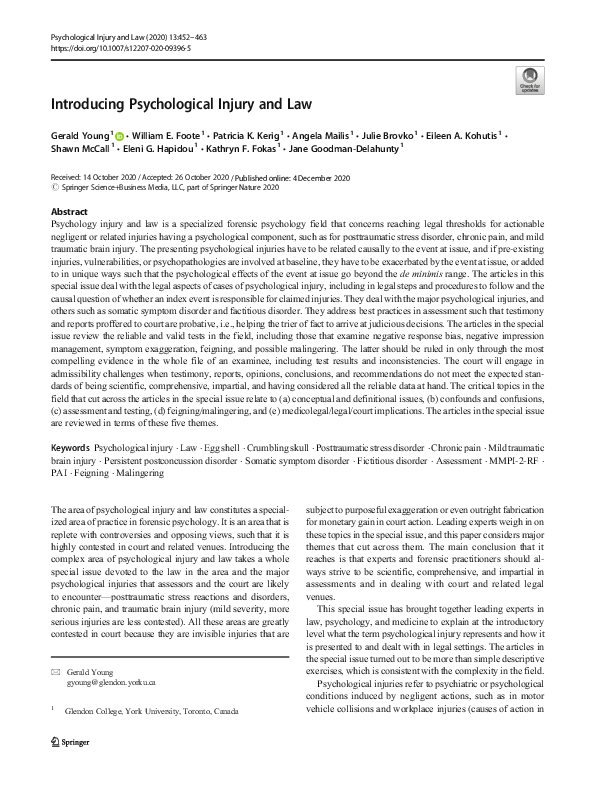 (PDF) Introducing Psychological Injury and Law