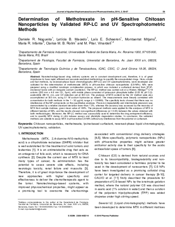 Pdf Determination Of Methotrexate In Ph Sensitive Chitosan Nanoparticles By Validated Rp Lc