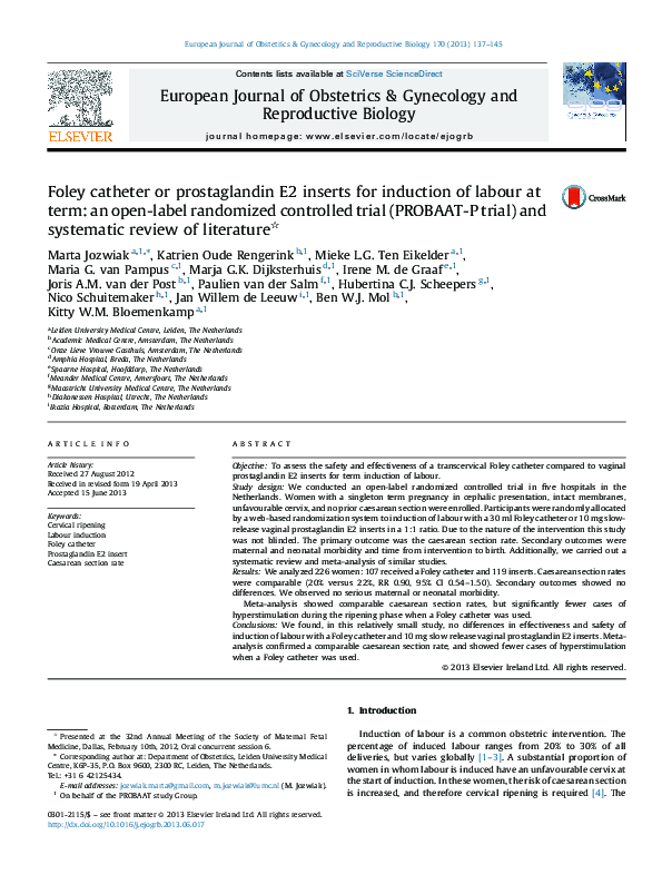(PDF) Foley catheter or prostaglandin E2 inserts for induction of ...
