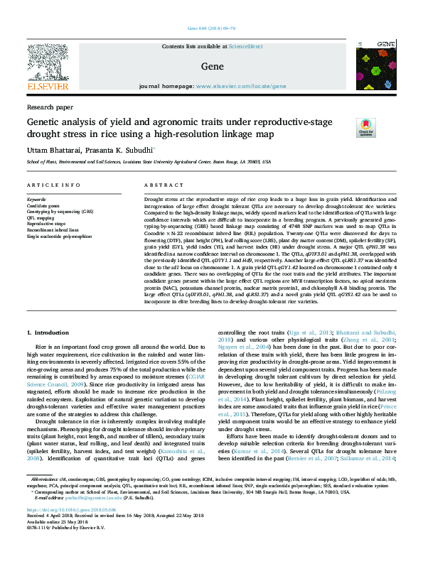 (PDF) Genetic analysis of yield and agronomic traits under reproductive ...