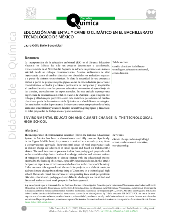 (PDF) Educación ambiental y cambio climático en el bachillerato tecnológico de México