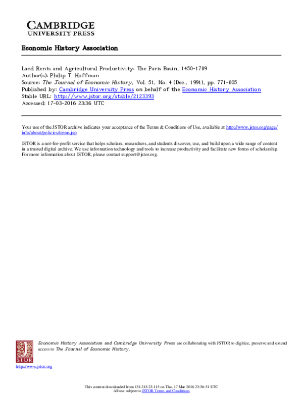 (PDF) Land Rents and Agricultural Productivity: The Paris Basin, 1450–1789