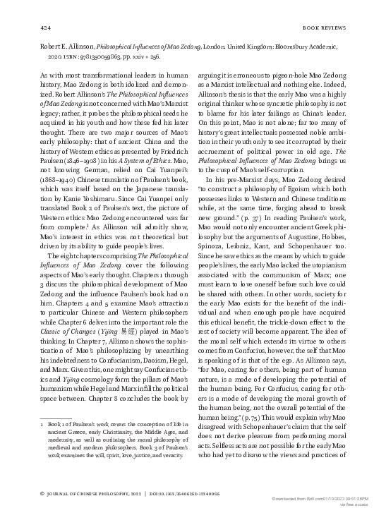 (PDF) Robert E. Allinson. "Philosophical Influences of Mao Zedong"